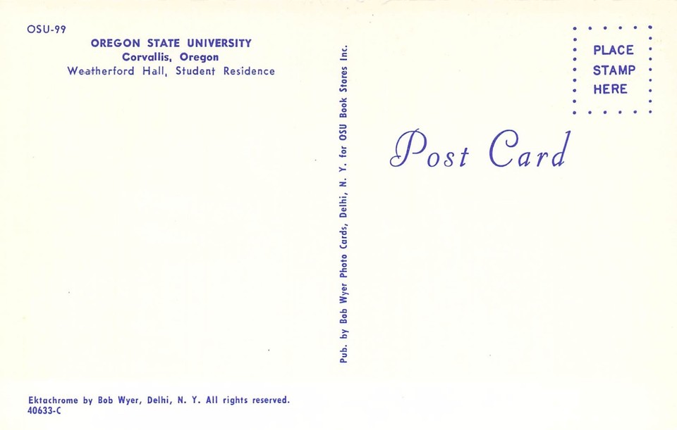 1968 Oregon State University Weatherford Hall Residence OSU-99 Postcard ...