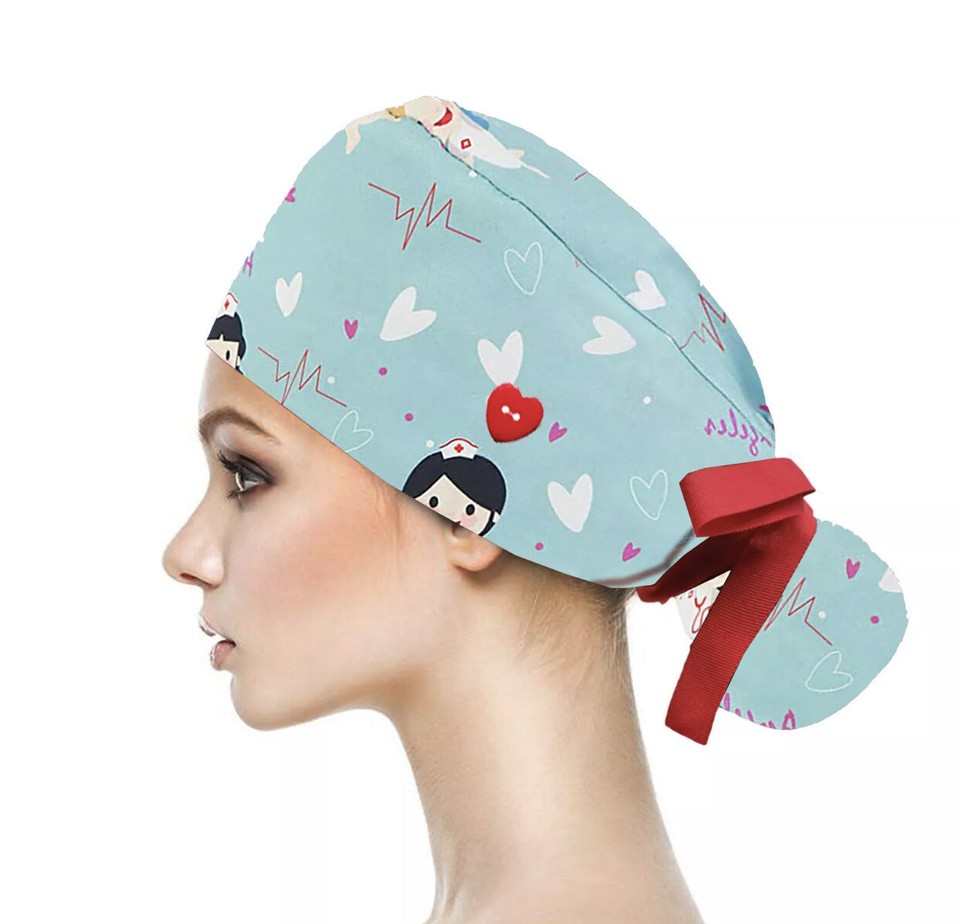 Surgical Scrub Hat Bouffant Cap For Long Hair Women Doctor Nurses Head ...