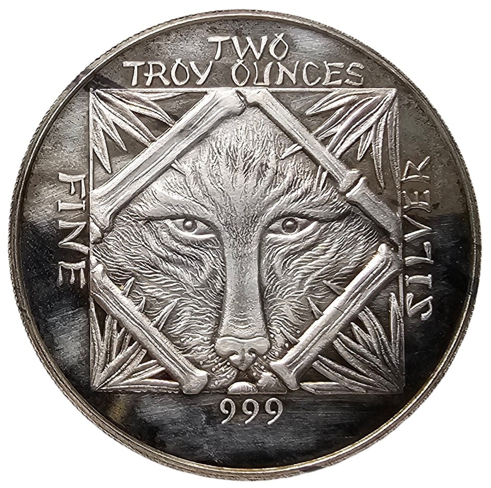 2 Oz .999 Fine Silver Round PANDAS BAMBOO WOLF RARE Vintage Coin ...