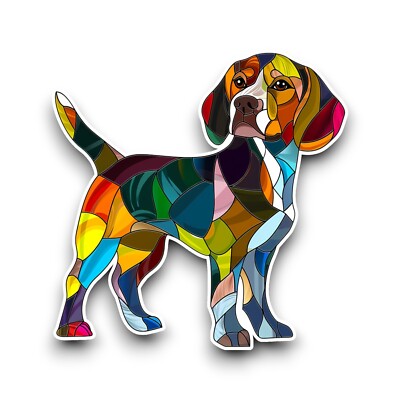 Cute Beagle Dog Puppy Stained Glass Mosaic Opaque Vinyl Sticker Decal ...
