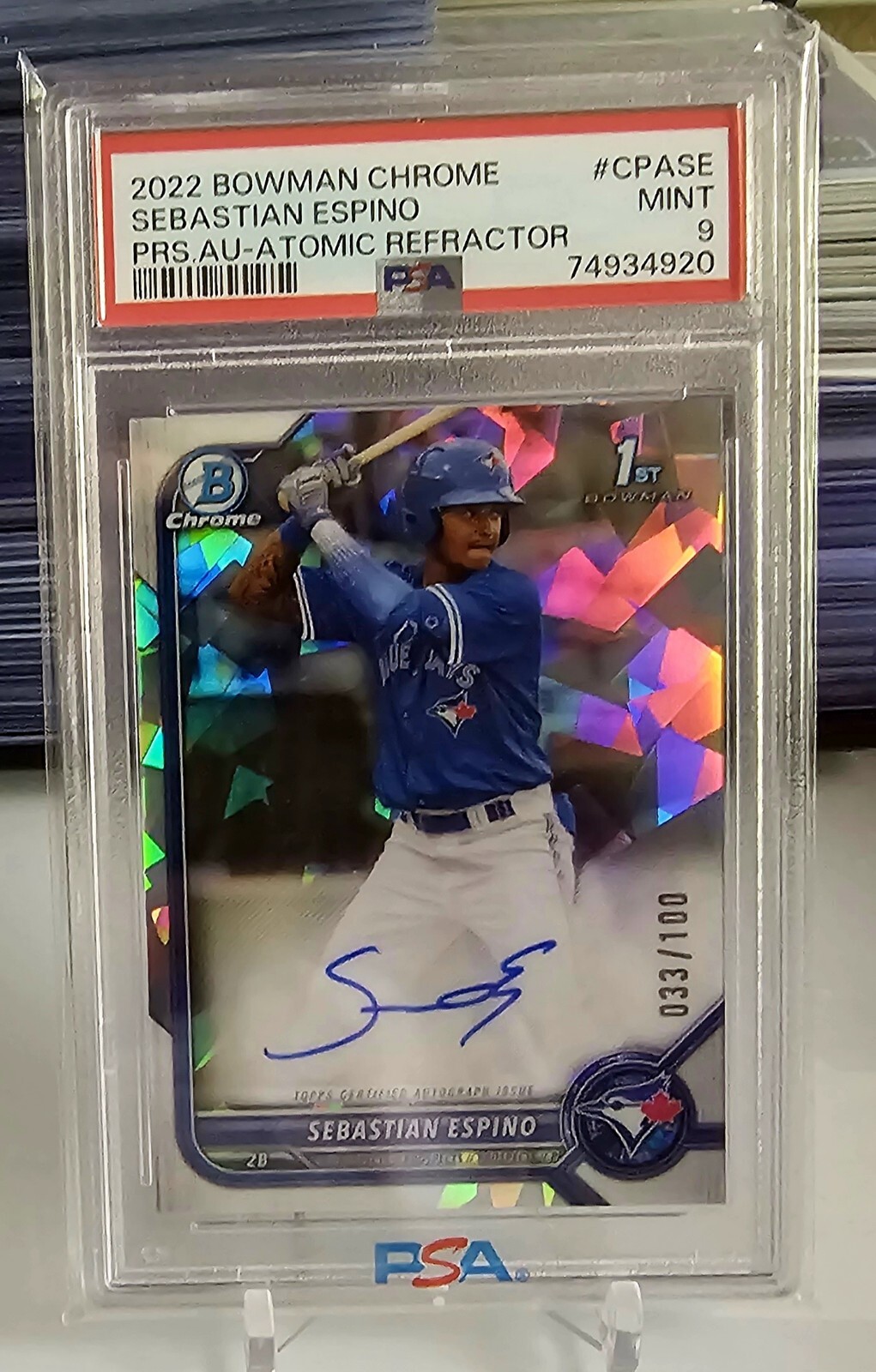 2022 Bowman Chrome Sebastian Espino Atomic Refractor 1st Auto #/100 PSA ...