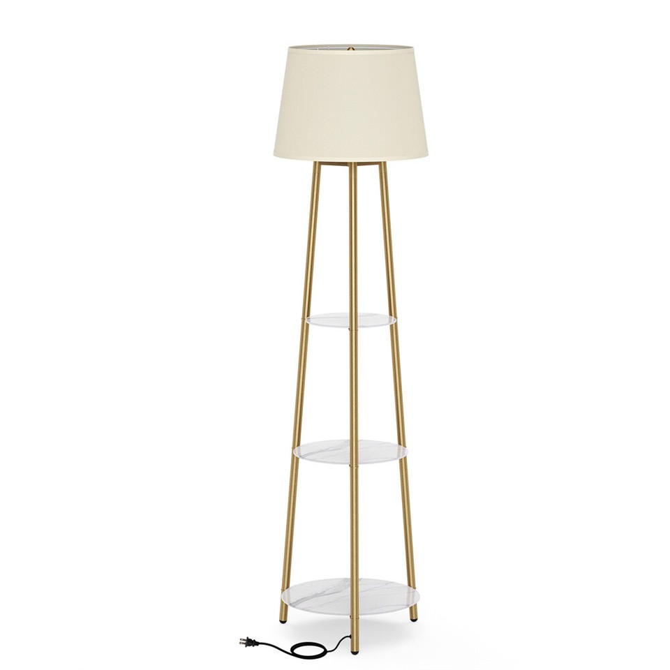 62" Tall LED Floor Lamp w Marble Shelves Corner Free Standing Lamp ...