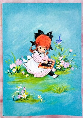 Vtg HALLMARK LITTLE CHARMERS Red Head Girl Writing ABC's BLANK Greeting ...