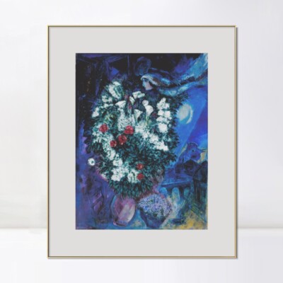 Framed Canvas Giclee Print Bouquet with Flying Lovers by Marc Chagall ...