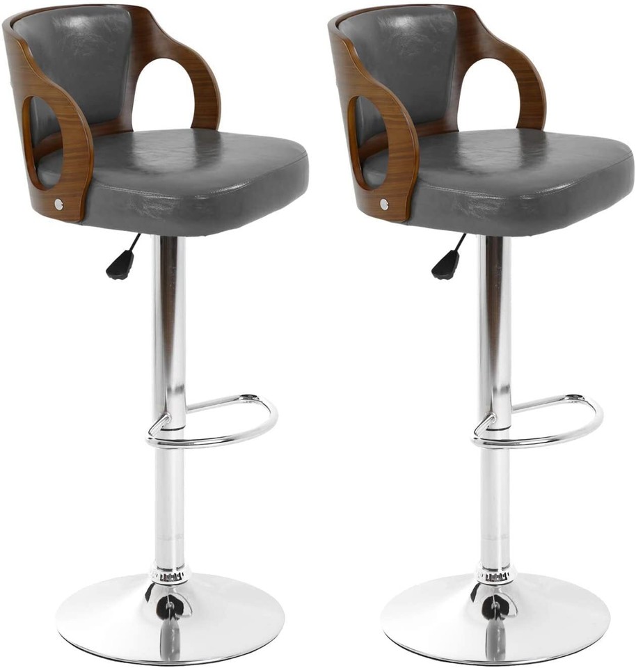 Set of 2 Bar Stools Modern Leather Bar Chairs Adjustable Air Lift ...