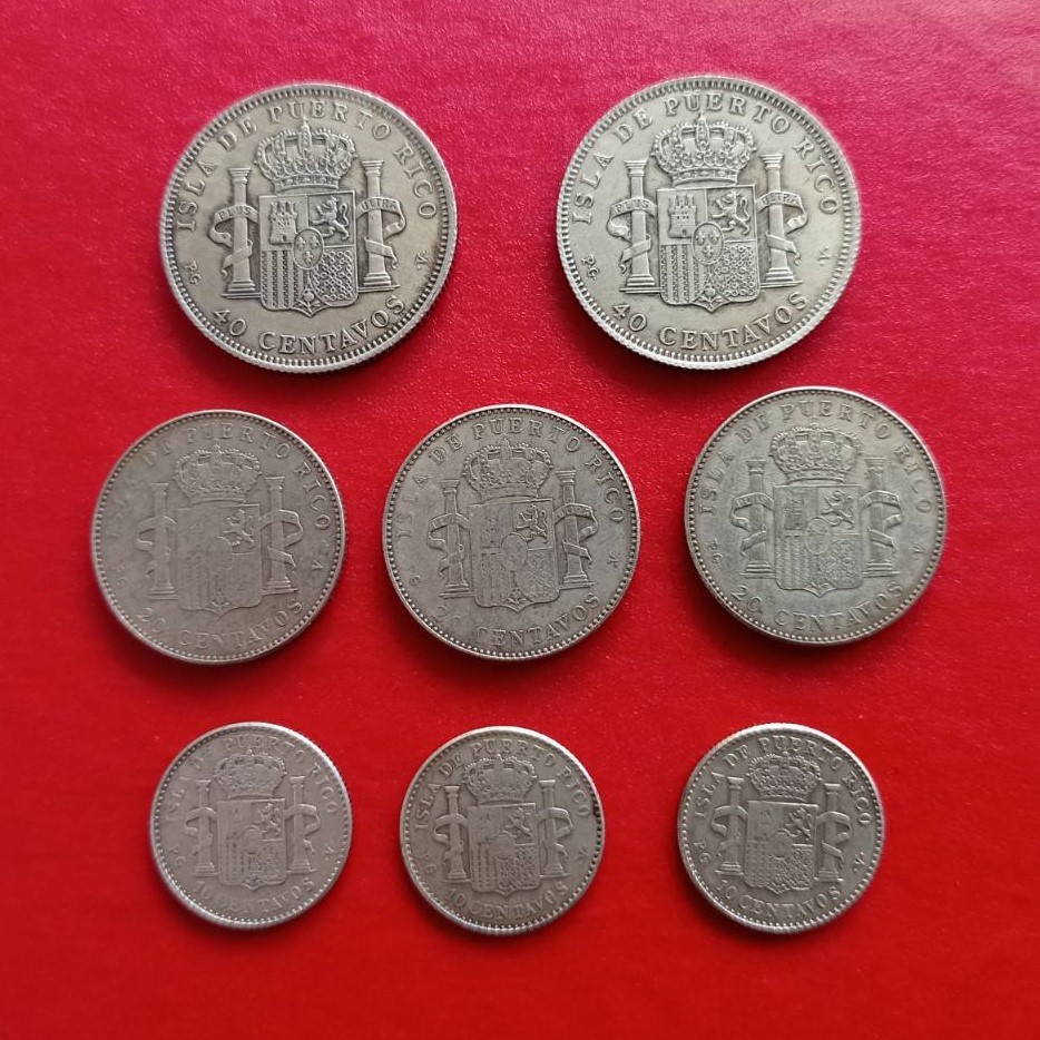 Set of 8 COINS - PUERTO RICO - 40, 20, 10 centavos 1895-1896 PGV. Alfonso XIII | eBay