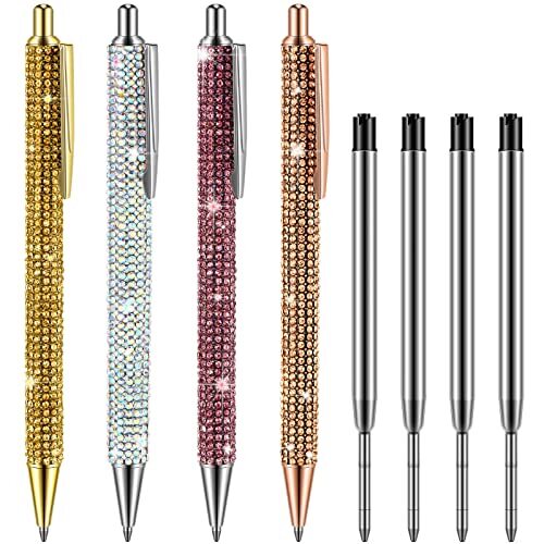 4 Pcs Rhinestone Metal Ballpoint Pens Bling Bling Pens Black Ink Pens ...