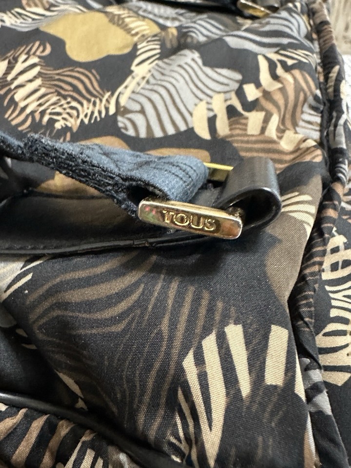 TOUS Bag Tote Shoulder Nylon Brown Multicolor All Over Striped Teddy ...