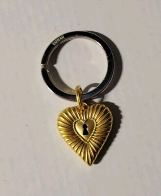 Brighton WISDOM Large Lined Gold Heart Pearl Center Key Hole Key Ring ...
