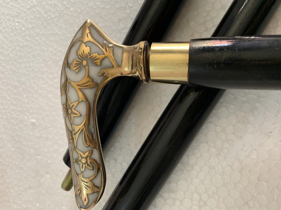 Antique Vintage Victorian Style Designer Brass Handle Wooden Walking ...