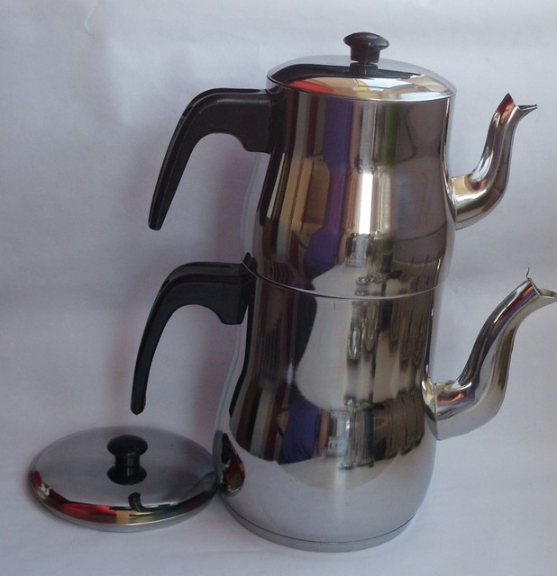 Stainless Steel Turkish Teapot Samovar Double Kettle Caydanlik Family ...