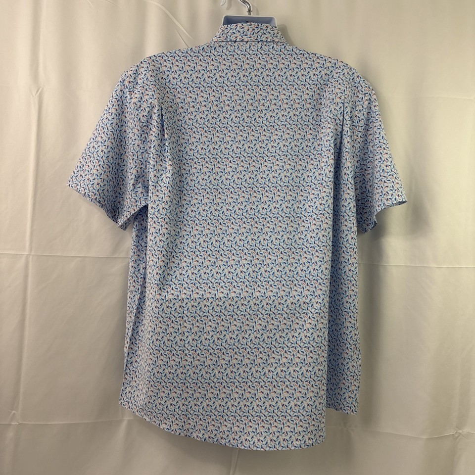 Huk Kona Printed Short Sleeve Men's Button-Down Shirt Ocean Blue 2 Size ...