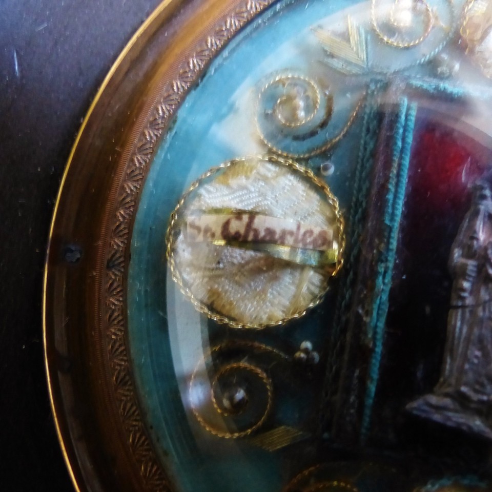 ANTIQUE 19th CENTURY FRENCH RELIQUARY with 4 RELICS THERESE, LOUIS ...