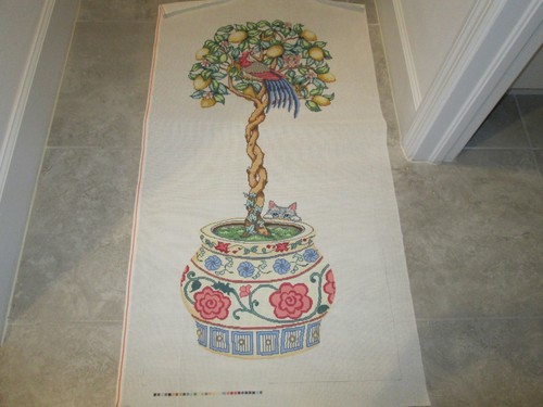 LEMON TREE W/ BIRD, ANGEL AND CAT-HANDPAINTED NEEDLEPOINT CANVAS | eBay