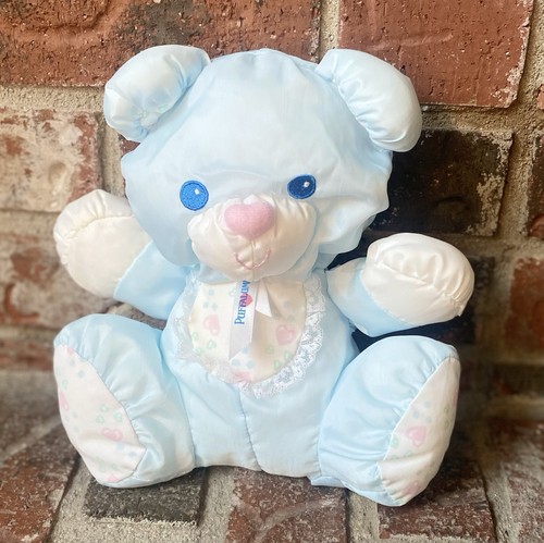 Puffalump Blue Teddy Bear Rattle Vtg Fisher-Price 1994 Hearts Lace ...