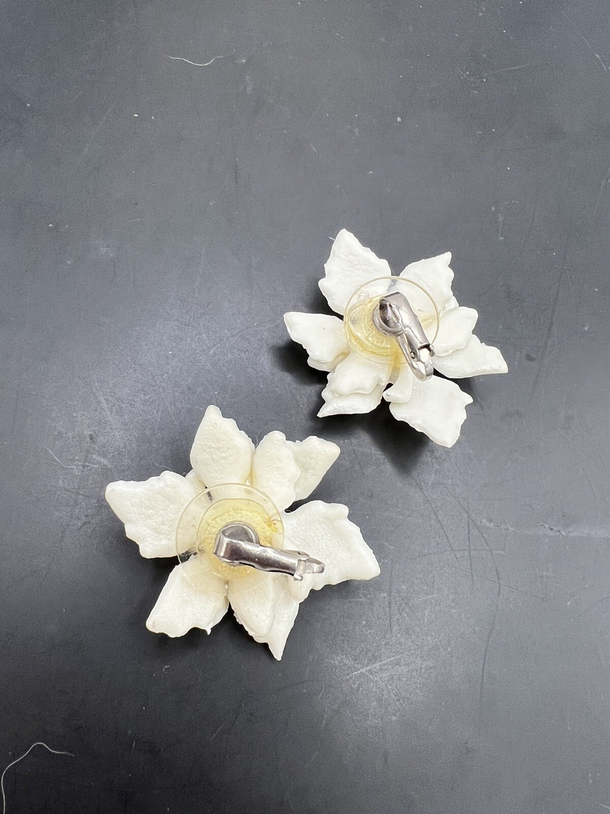 Celluloid Featherlite Flower Pin Clip Earring Set Rhinestone Faux Pearl ...