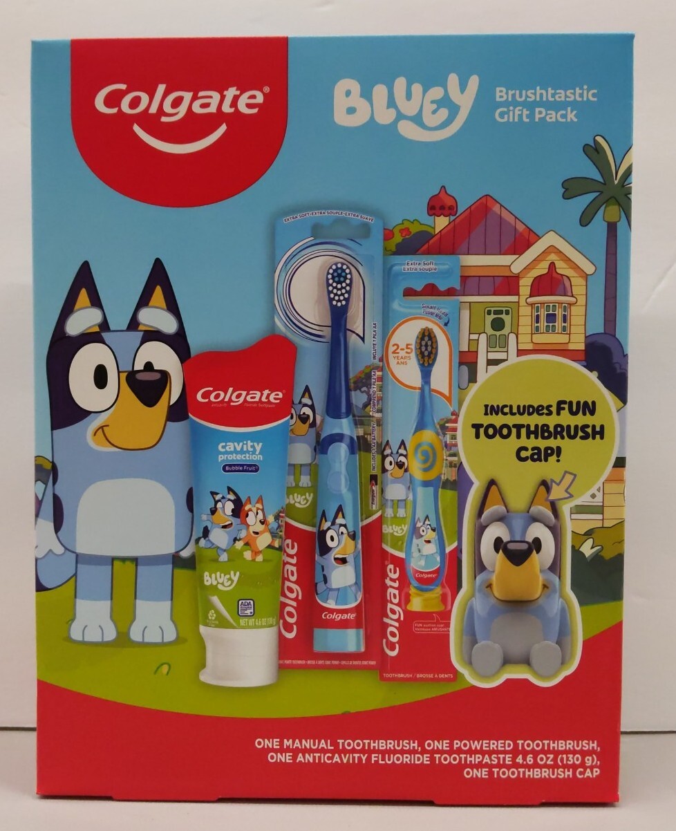 1 Bluey Electric Toothbrush 1 Bluey Manual Toothbrush +Paste + Bluey ...
