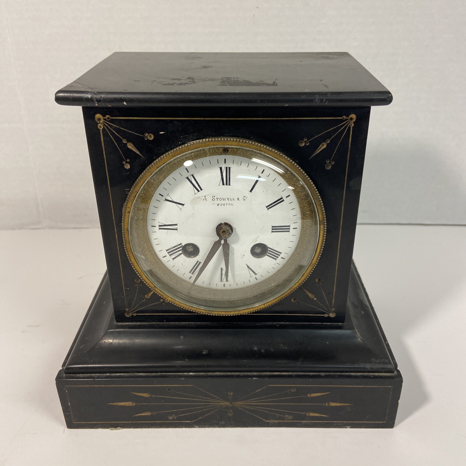 Antique A Stowell & Co Boston Marble French mantel Clock N/keys Works ...