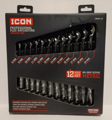 ICON WRFM-12 Professional Flex-Head Metric Ratcheting Wrench 12-Piece ...