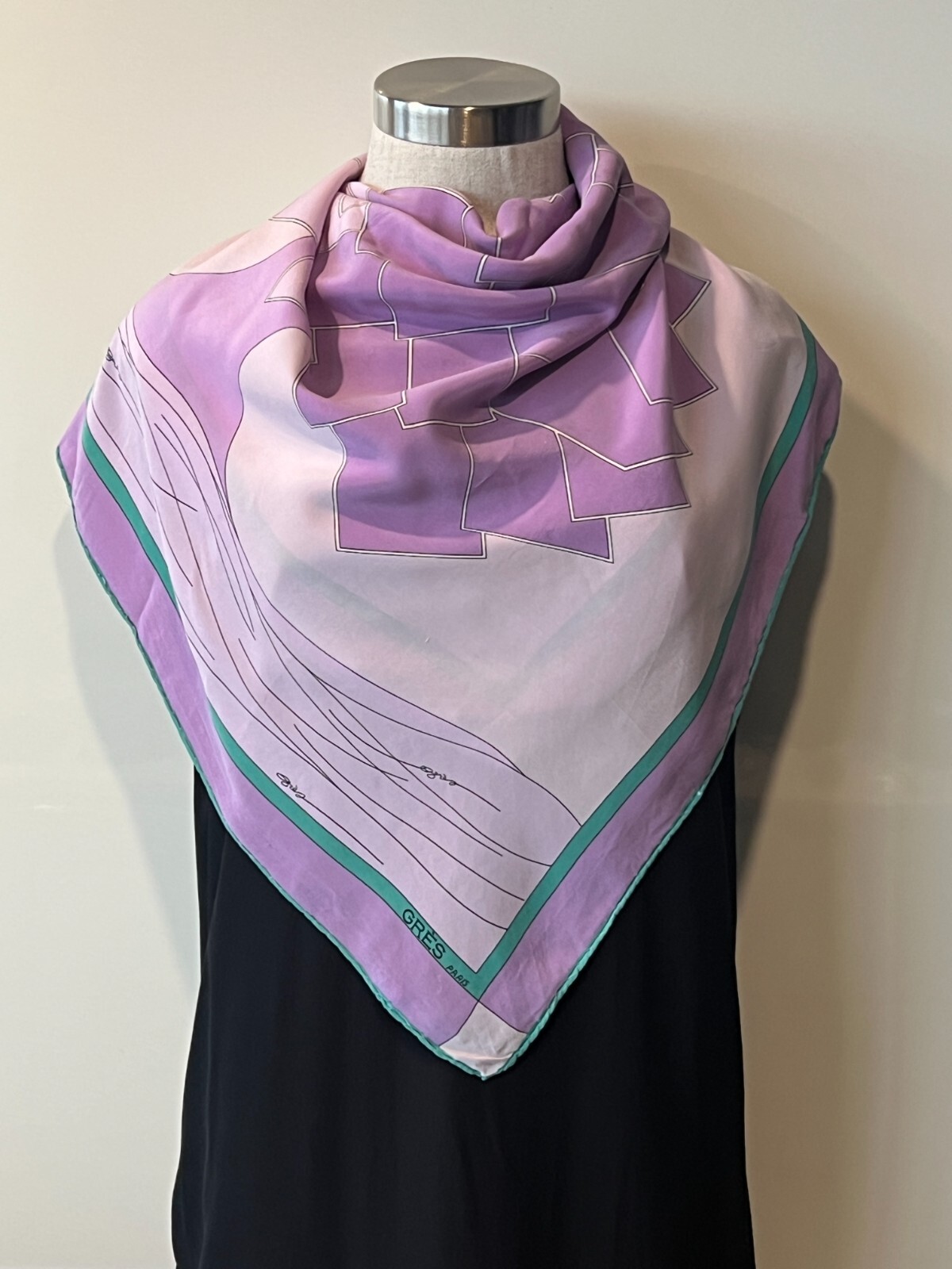 GRES Paris Authentic Lilac/Green Tree Silk Crepe de C… - Gem