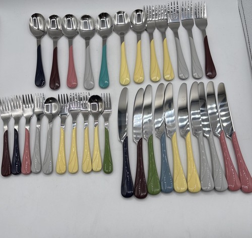 32 Pc Mixed Lot & Colors Vintage Fiestaware Swirl Stainless Flatware ...