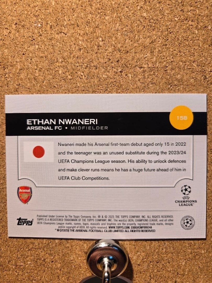 Ethan Nwaneri Arsenal UEFA Champions League Card 158 Midfielder ...