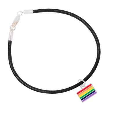 Rainbow Rectangle Flag Bracelet - Black Cord, Pride & Inclusivity ...