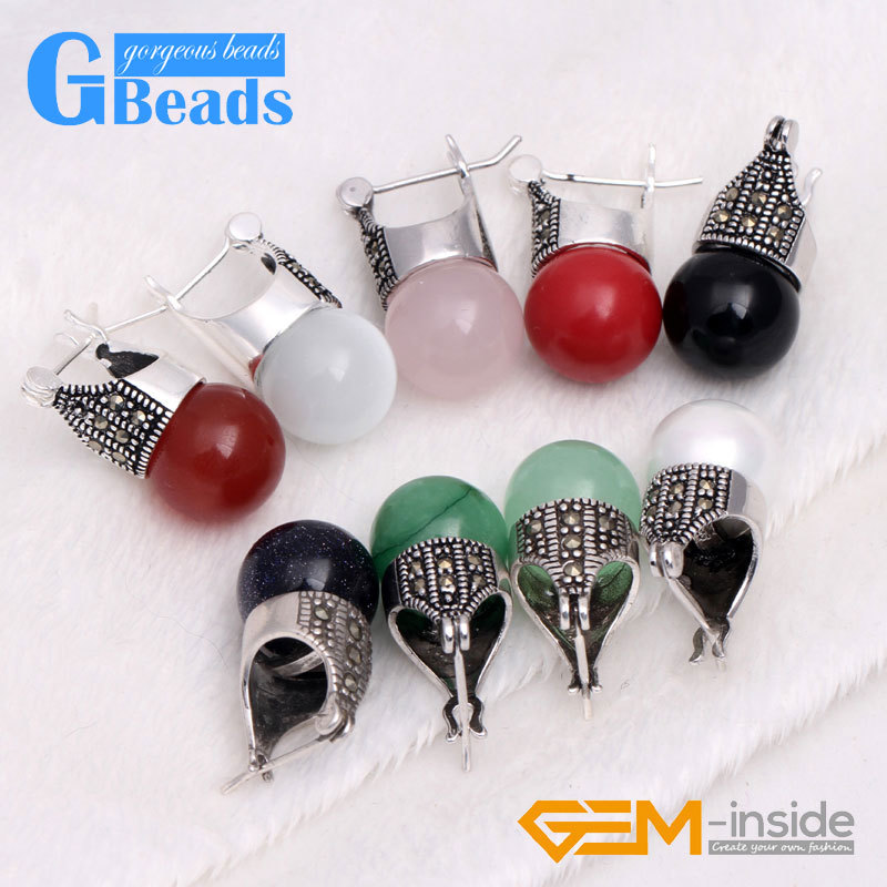 G-Beads Fashion 12mm Round Ball Beads Marcasite Silver Dangle Stud Hoop ...