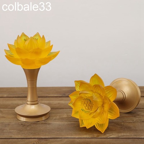 2pcs 7.5" 19cm Colored glaze Liuli LED Lotus lamp Temple shrine lights ...