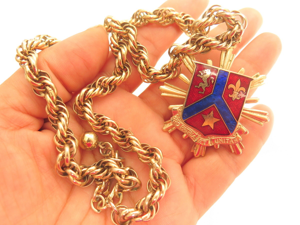 Vintage Country & Unity PRO PATRIA UNITAS Crest Gold Plated Thick ...