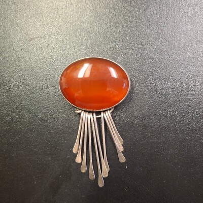Vintage Sterling Silver and Amber Pin/ pendant | eBay