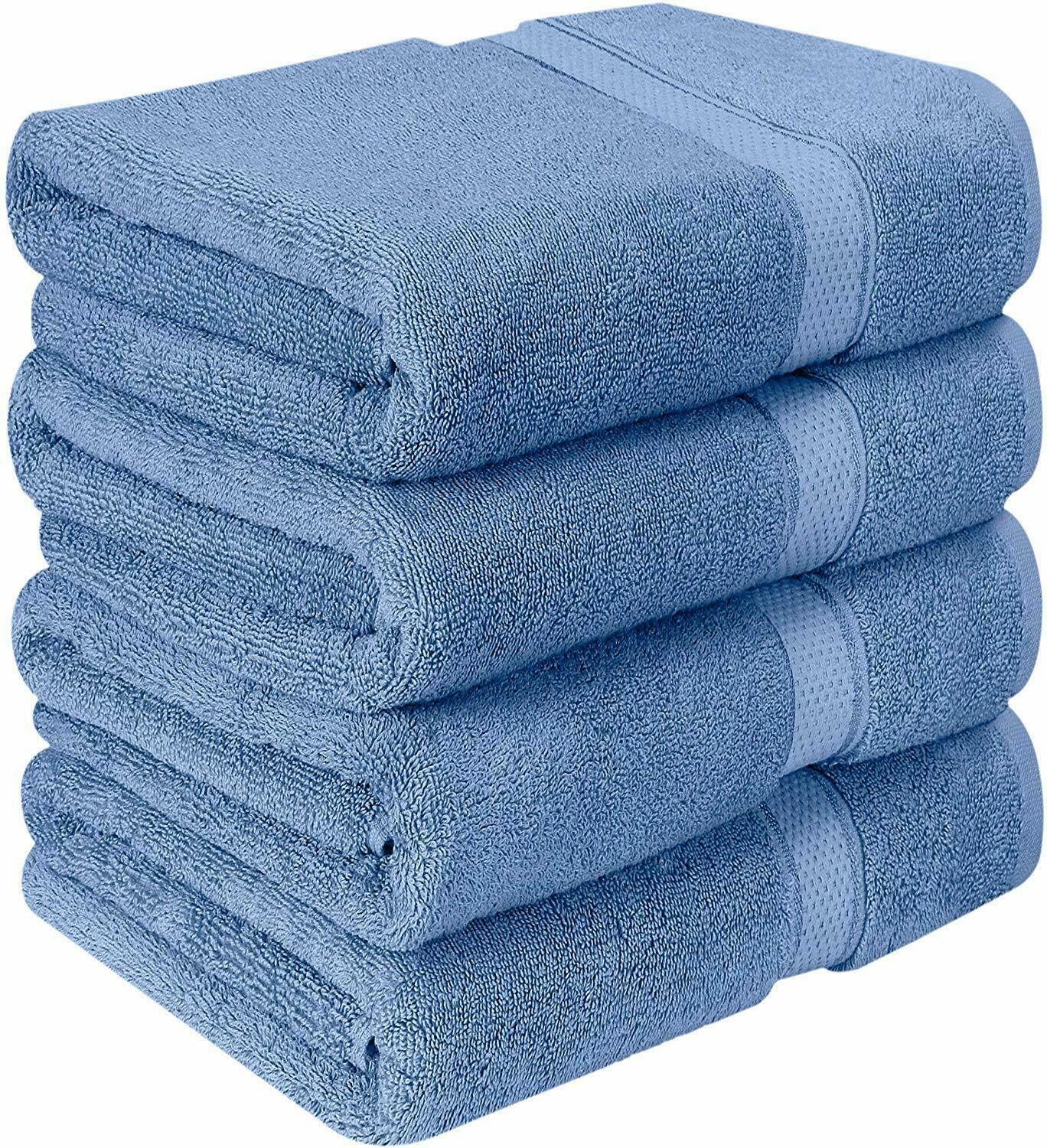 Towels Bath Towel Sets 4 Pieces Electric Blue 100% Turkish Cotton 27X52 ...