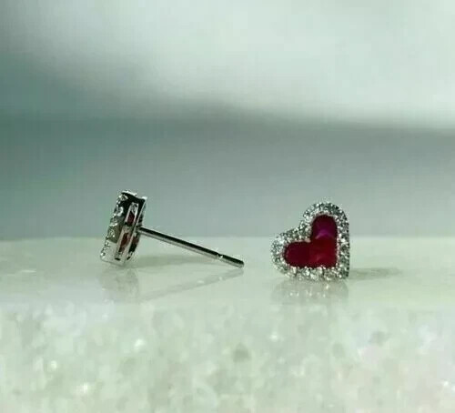 2Ct Princess Cut Lab-Created Pink Ruby Heart Stud Earrings 14K White Gold Plated | eBay