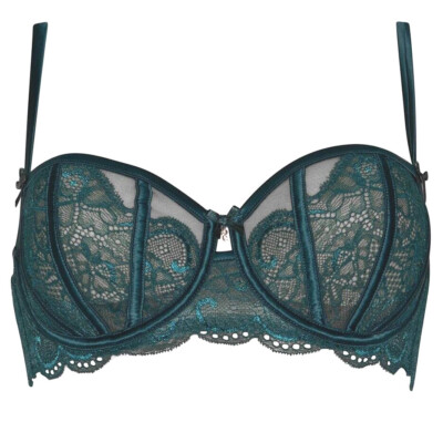 Sexy Plunge Balconette Bra Contour Full Cup Lingerie Teal Lace Mesh ...