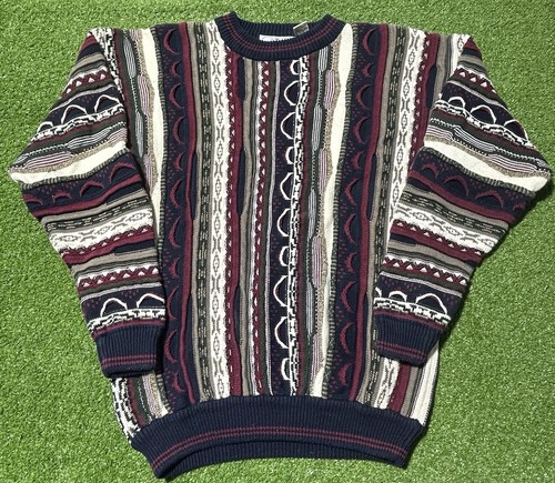 Vintage Coogi Style 3D Texture Knit Sweater Multicolored Medium Whitney ...