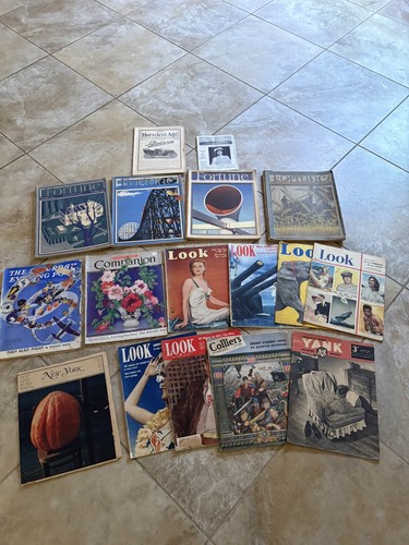 (17) Vintage Magzines Lot 1906 - 1945. FORTUNE, LOOK, COLLIERS, YANK ...