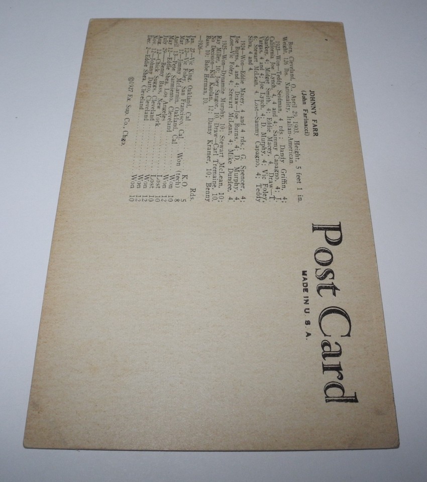 1927 Boxing Advertising Ephemera Exhibit Card Photo Postcard Johnny ...