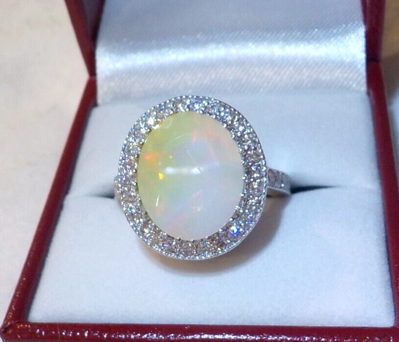 Designer 14K White Gold 4.2ct Fiery Opal 0.72ct Diamond Ring - 11.17 gm, Sz 7.75 | eBay