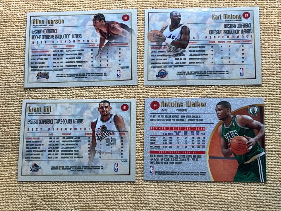 1998 BOWMAN'S BEST: ALLEN IVERSON/KARL MALONE/ANTOINE WALKER NEAR MINT ...