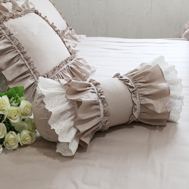 Sweet grey ruffles lace pillow bed decorative pillow cover candy ...