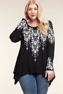 new VOCAL plus SHIRT tunic SM-3X western crystal bling BLACK flattering ...