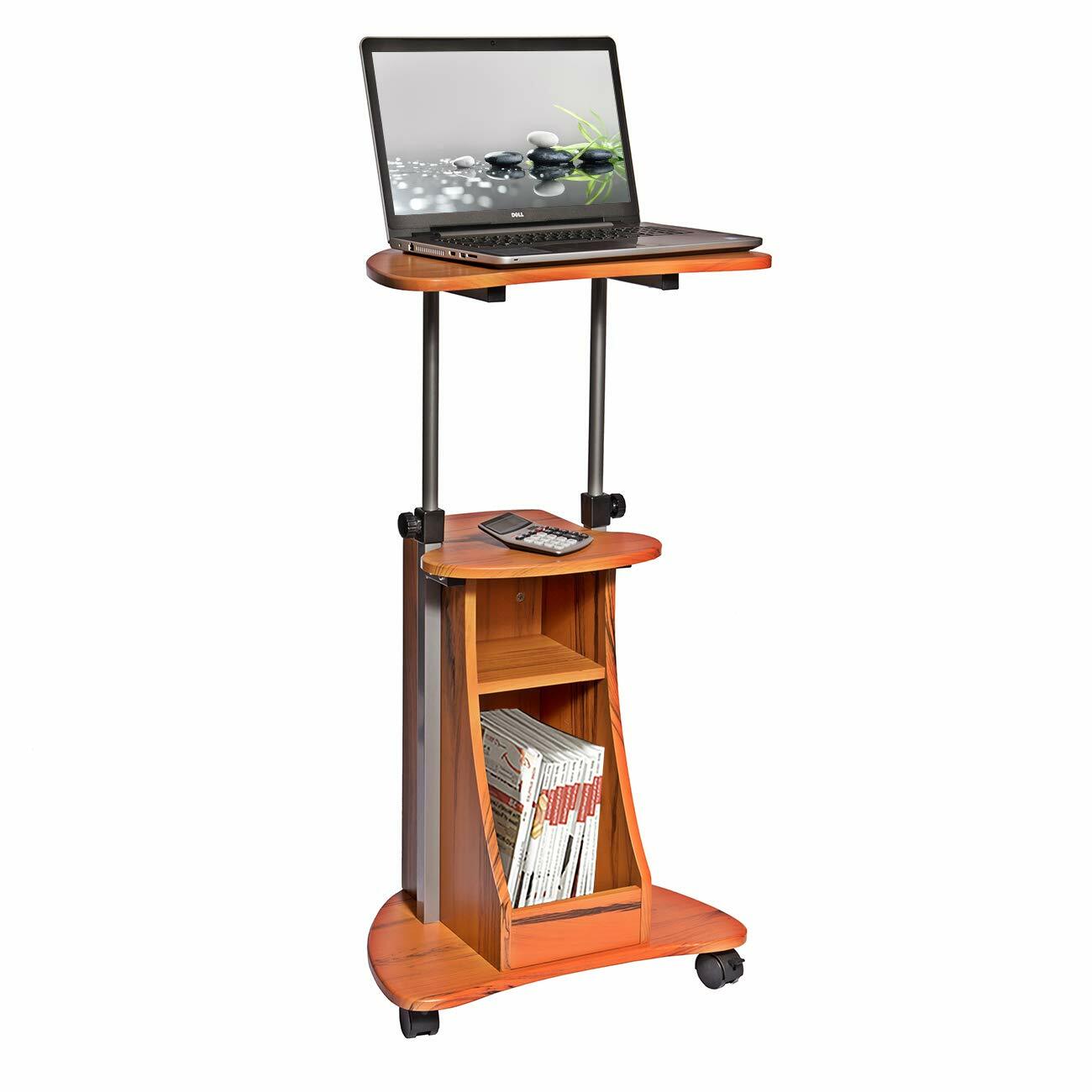 Brown Wooden Mobile Laptop Storage Desk Portable Cart Table Stand Wheel ...