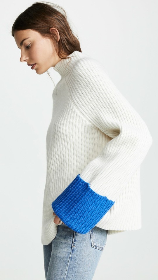NWT Tory Sport chunky Merino Wool Ribbed Mock-Neck Sweater Snow White ...