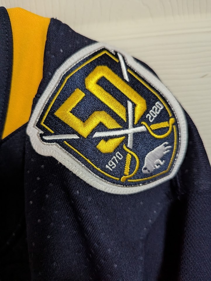 Buffalo Sabres Blue 50th Patch Hockey NHL Jersey Adult Size 56 Adidas ...