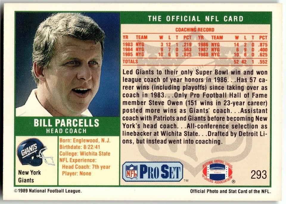 1989 Pro Set #293 Bill Parcells | eBay