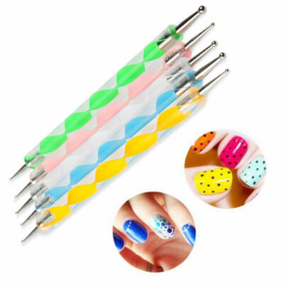 5 Pc 2 Way Dotting Pen Tool Nail Art Tip Dot Paint Manicure Kit US ...