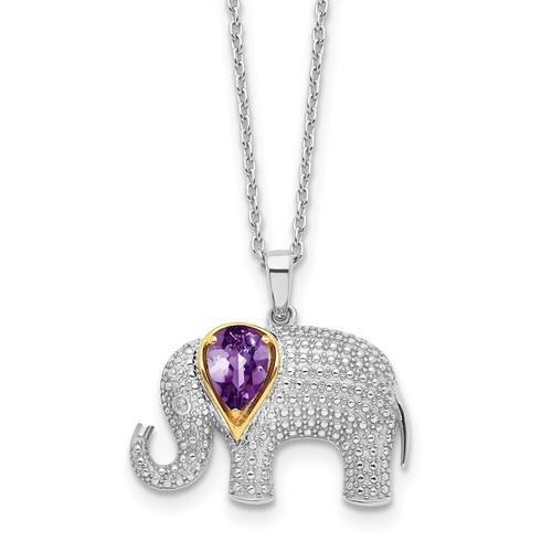 Sterling Silver with 14K Accent Amethyst and Diamond Elephant 18 ...