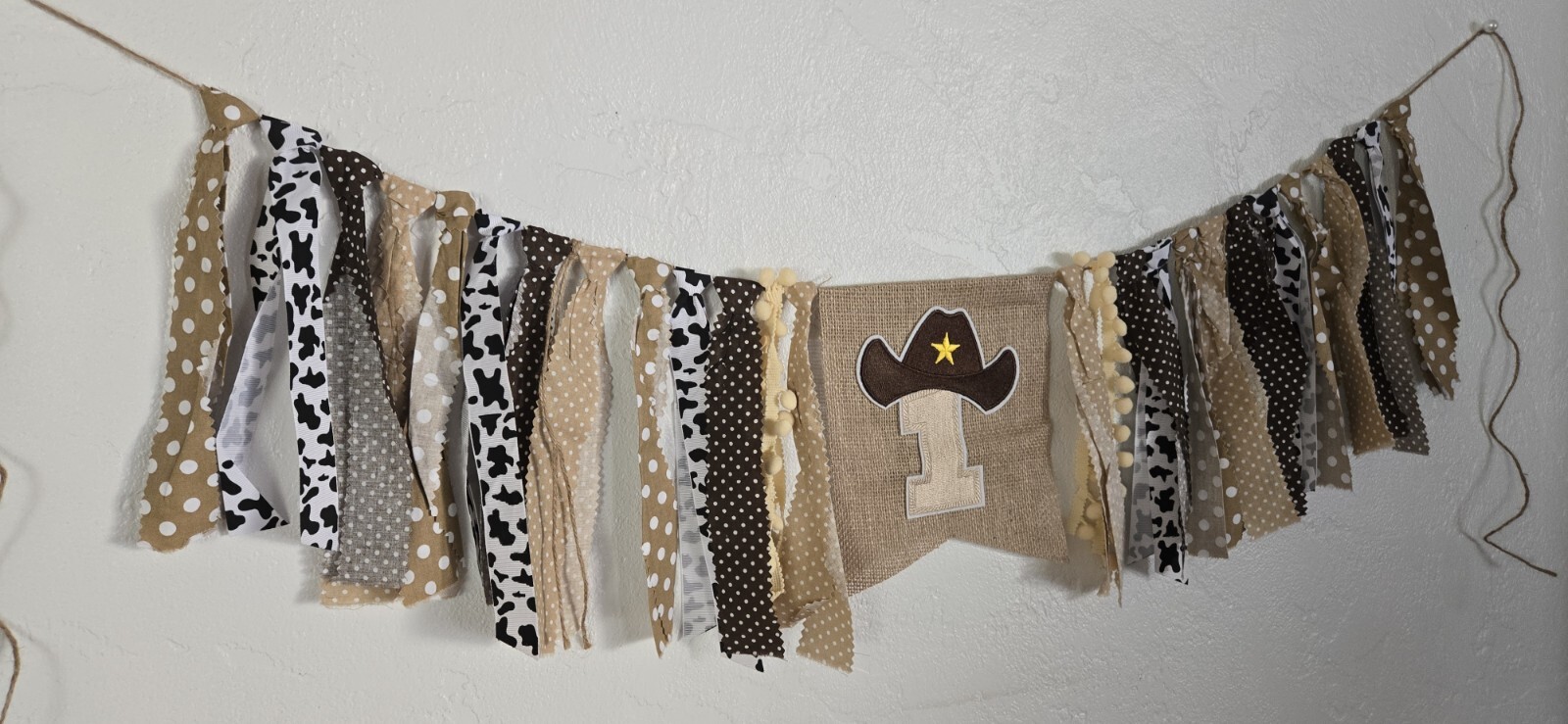 Cowboy Hat Western Fringe Burlap 1 Yr Child Birthday Party Banner Wall ...