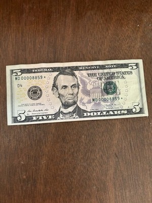 2013 5$ star note with very low serial number 00008859* | eBay