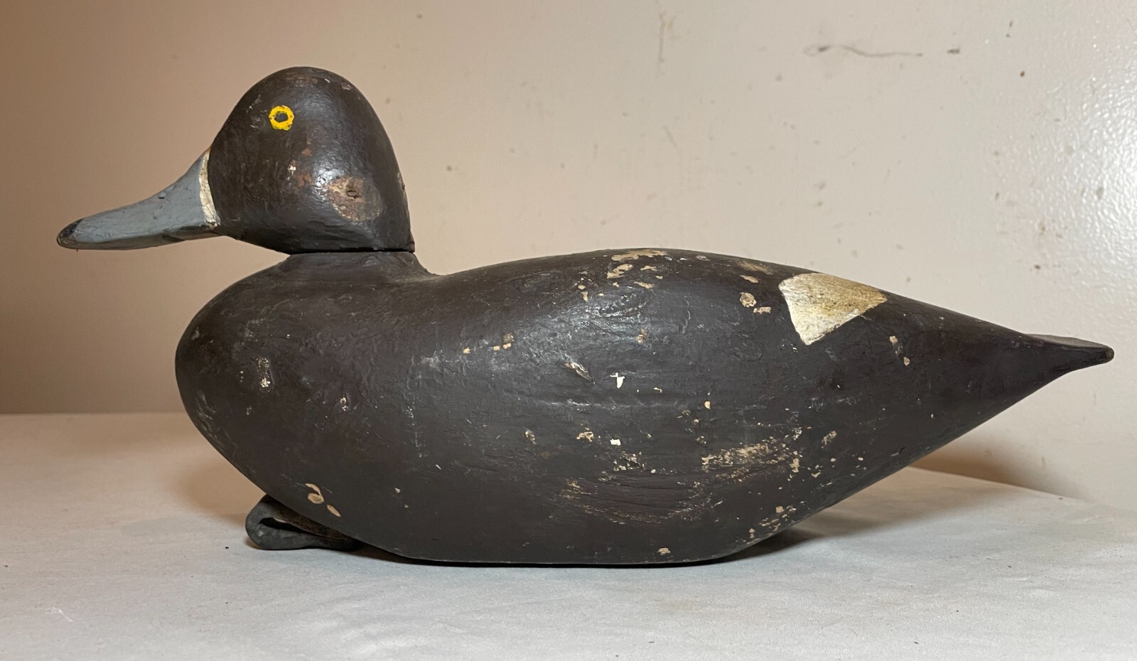 Antique hand carved wood Folk Art MSH bluebill Drake duck decoy bird ...